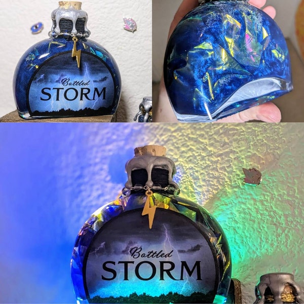 Bottled Storm | Color Changing Decorative Potion Bottle | Bookshelf Fantasy Decor - Etsy