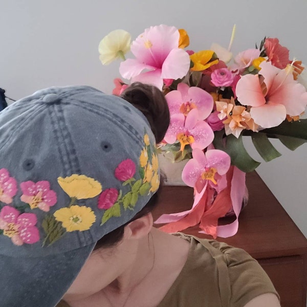 Custom Embroidered Hat, Floral Embroidery Custom Baseball Hat ...