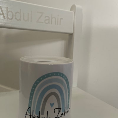 Personalised Rainbow Money Box, Pink or Blue Ceramic Piggy Bank for ...