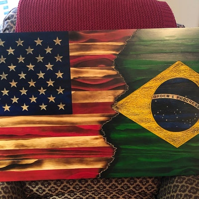 Rustic American Brazil Split Flag - Etsy