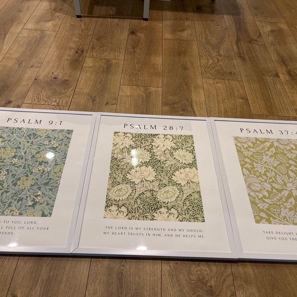 Psalm Christian Wall Art Set of 3, Floral Pattern Bible Verse Print ...