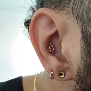 14k Solid Yellow Rose White Gold Nagini Snake Stud, Tragus Helix Conch ...