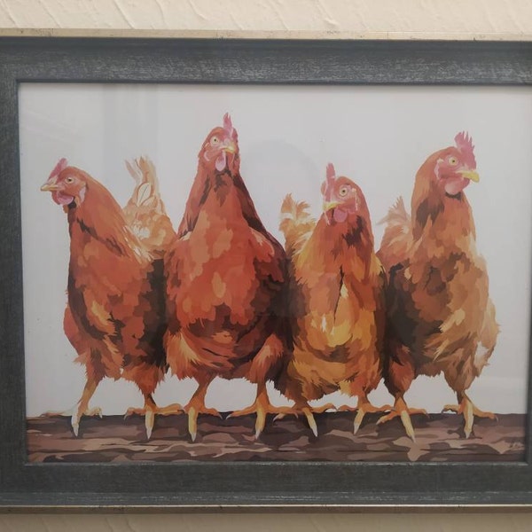 Chicken Print - Row of Chickens - Chicken Painting - Chicken ...