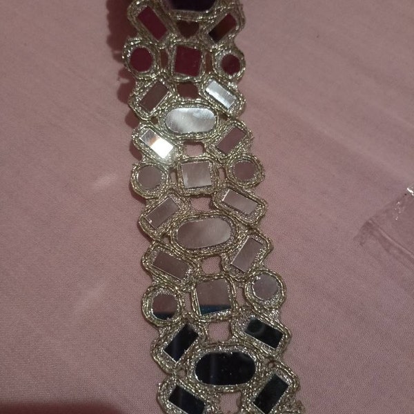 Beautiful Narrow Gold Mirror Trim Vine, Glamourous Sari Trim, Indian Dupatta Lace, DIY Sewing ...