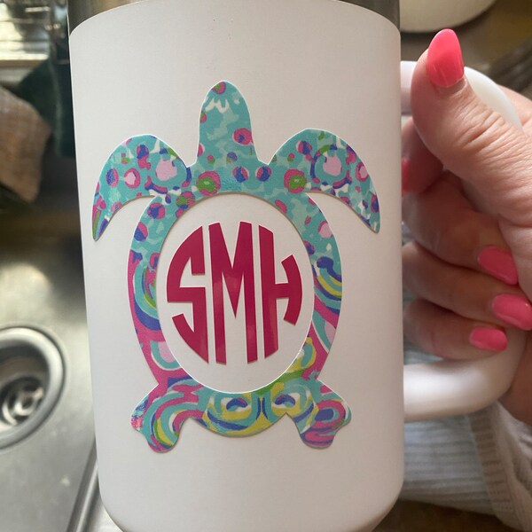 Sea Turtle Vinyl Decal Sticker, Custom Sea Turtle Monogram, Initials ...