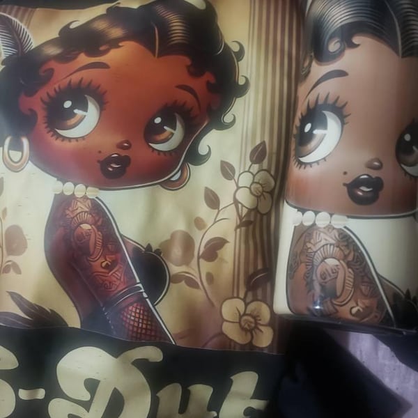 Stylish Black Betty Boop Baddie With Phone Coach Tumbler Wrap PNG High ...
