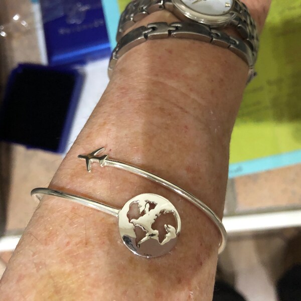 Silver Travel Map Plane Bracelet Bangle - Travel Jewelry,gift for Travelers,airplane Plane ...