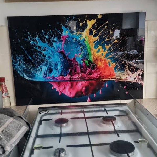 Colorful Paint Splash Glass Wall Art, Modern Home Decor - Etsy