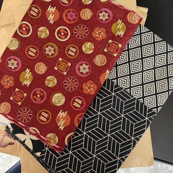 Japanese Traditional Pattern Patchwork Scarf Beige Base With Brown ...