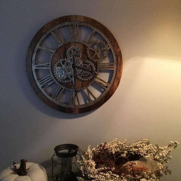 Belgium Line Wall Clock 26 Inches With Real Moving Gears (glass Cover ...