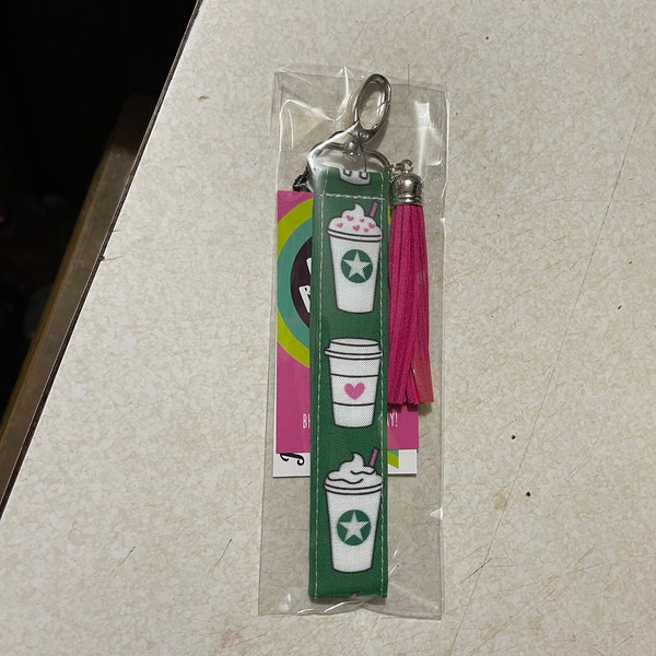 Coffee Keychain Wristlet | Coffee Key Fob Wristlet Lanyard | Teacher ...
