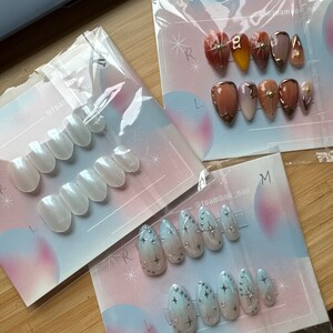 Ombre White Saturn Crystal Hand Painted Nails /y2k Nails /custom Press ...