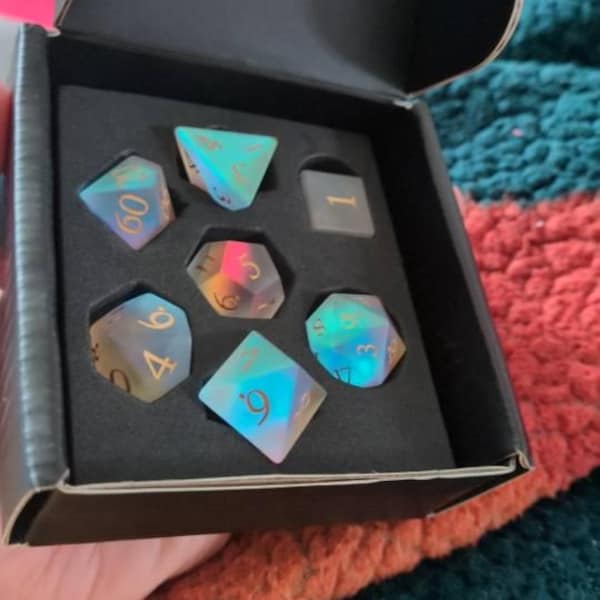 Full Dnd Dice Set | Satin Finish Dice | Rainbow Matt Glass| Dnd Gift |D20 Dice | D6| D10| D%| D4 ...