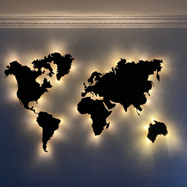 LED WORLD MAP / Modern Home Decor / Led Wall Art / Led World Map - Fine ...