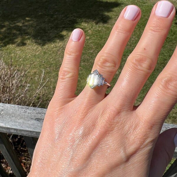 Hexagon Moissanite Engagement Ring Unique Rose Gold Engagement Ring ...