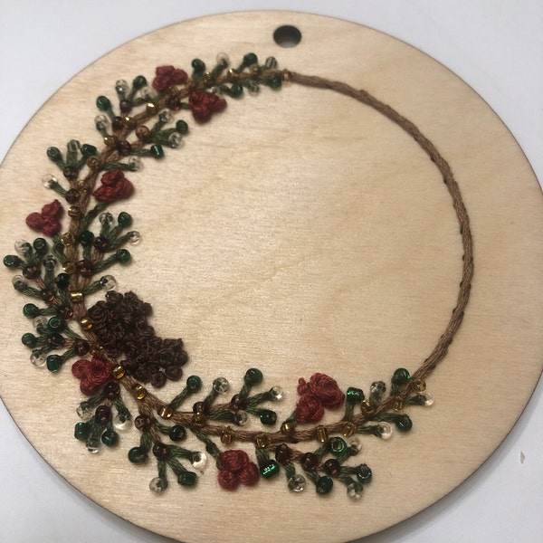 Embroidered Wreath Ornament, DIY Embroidery Kit, Embroidered Ornament ...