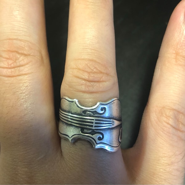 Violin Ring, Viola Ring, Adjustable, Sterling Silver Finish, Antiqued ...