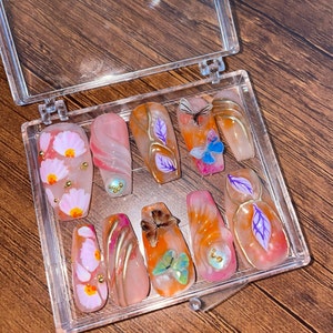 3D Freestyle Almond Goth Press on Nails, Handpainted Luxury Acrylic ...