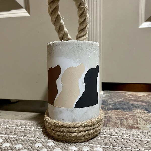 Cement Doorstop, White Stripe Door Stopper, Modern Doorstop, Heavy ...