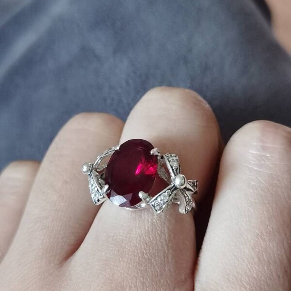 Red Ruby Ring, Ribbon Ring, Created Ruby Ring, Vintage Silver Ring ...
