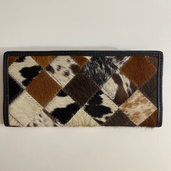 Cowhide Bi Fold Slim Wallet Credit Card Case Handmade Western Patchwork ...
