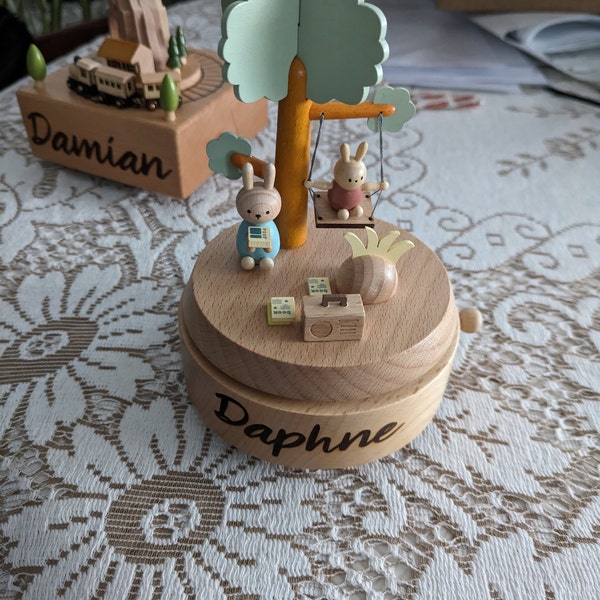 Customwooden Train Music Box/wooden Baby Toyspersonalized Wooden Music ...