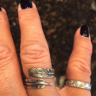 Adjustable Feather Ring Handmade in Sterling Silver 925 - Etsy