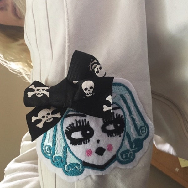 Monster Girl Drippy Heart Embroidered Iron on Patch Black Felt With ...