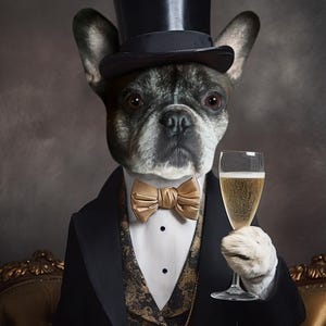 Custom Gentleman Dog Portrait, Dog Drink Wine Portrait, Gentleman Pet ...
