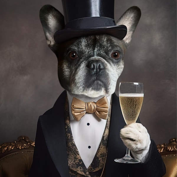 Custom Gentleman Dog Portrait, Dog Drink Wine Portrait, Gentleman Pet ...