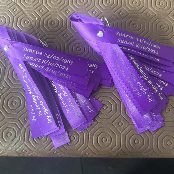 Personalised Funeral Ribbons. Handmade Funeral Favours .ready Made ...