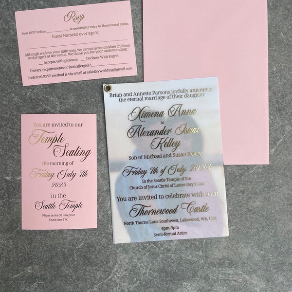 Acrylic Wedding Invitation Green and Gold, Foiled Wedding Invitation ...