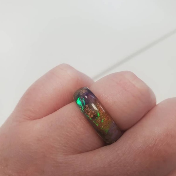 Iridescent Blue Resin Ring With Copper Flakes, Handmade Stacking Ring ...