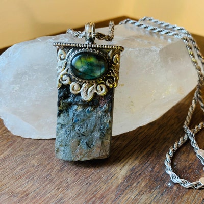 Huge Labradorite Big Stone Necklace Labradorite Pendant Purple ...