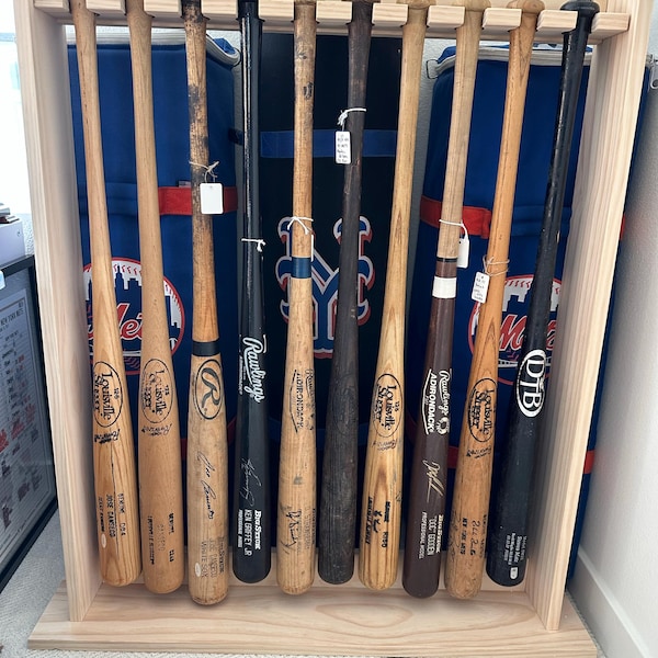 9bat Wood - Baseball Bat Display Rack W/ Multiple Shelves- Premium Pine ...