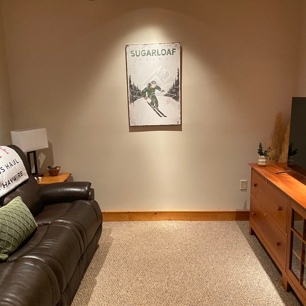 Vintage Ski Sugarloaf Sign, Teal Mountain Poster, Rustic Ski Wall Art ...