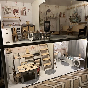 Adorable Big Gray Dollhouse With Terrace and Balcony Doll House for ...