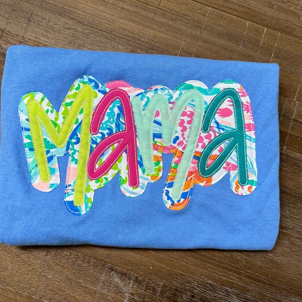 Mama Hand Lettered Bean Stitch Double Applique Design for Machine Embroidery - Grandmother Gift ...