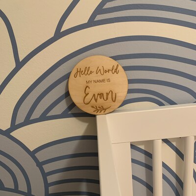 Hello World Personalized Baby Name Disc/ Wooden Baby Disc / Wood Baby ...