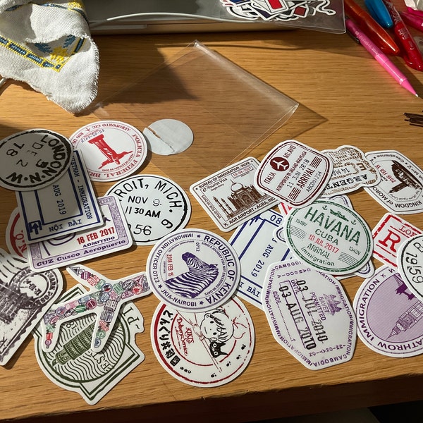 25/50 Vinyl Clear Passport Stamp Stickers, Die Cut Decal Set ...