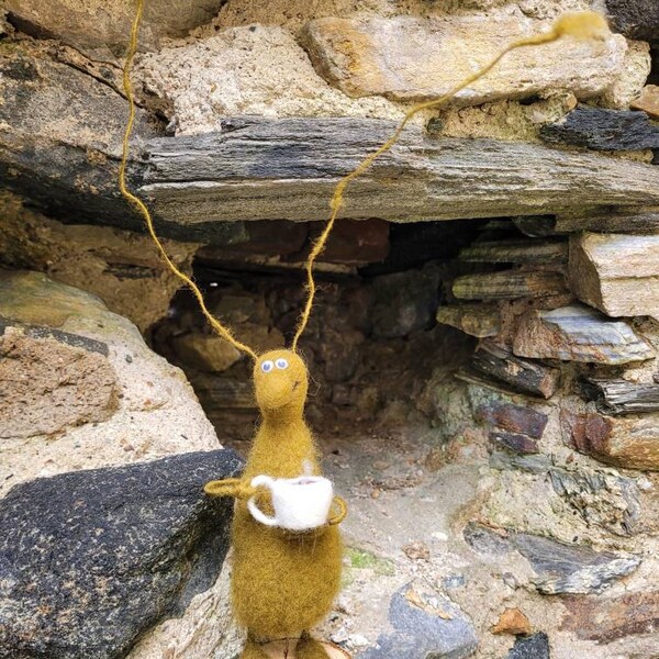 Needle Felted Animal Interior Toy Cockroach With A Cup of Tea. Stuffed ...