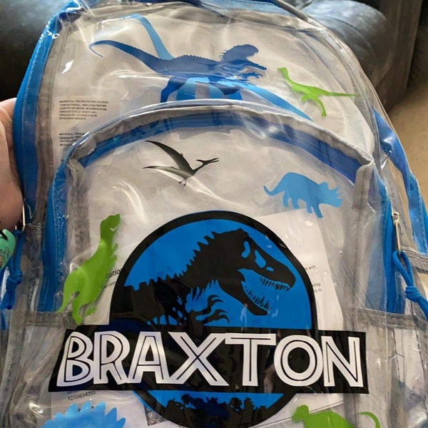 Personalized Clear Backpack - Dinosaur - Etsy