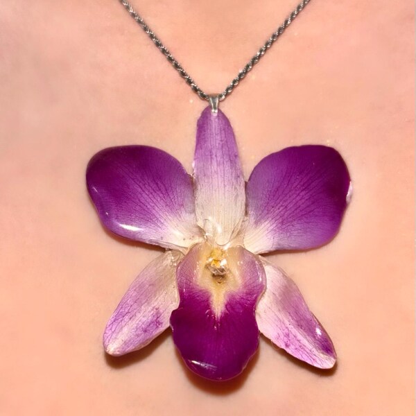 Purple-white Orchid Necklace|925 Sterling Silver Chain|18k Gold Plated ...