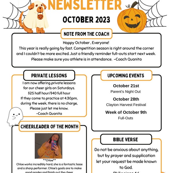 Halloween Newsletter Flyer Printable Community Fall Newsletter Editable ...