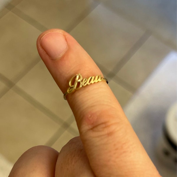 14k Gold Personalized Cursive Name Ring, Solid Gold Custom Name Ring ...