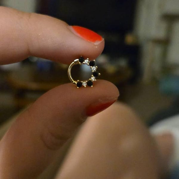 Ruby X Diamond Daith Hoop Earring • Nose Ring • Conch Hoop • Hoop ...