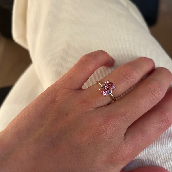 14k Padparadscha Sapphire Ring, Oval Pink Sapphire Ring, Pink Sapphire ...