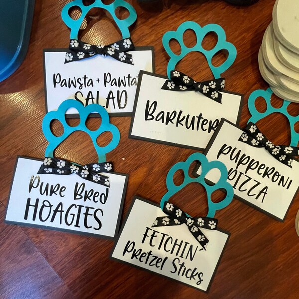 Paw Print Place Card for Dog Birthday Party, Food Tent, Puppy Birthday ...