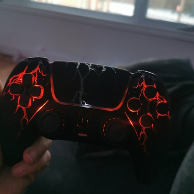 Lightning Theme RGB LED All Black Custom Wireless Controller for PS5 or ...