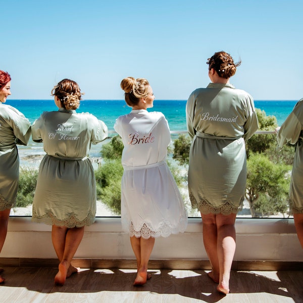 Sage Green Lace Bridesmaid Robes | Bridesmaid Gifts | Bridal Party ...